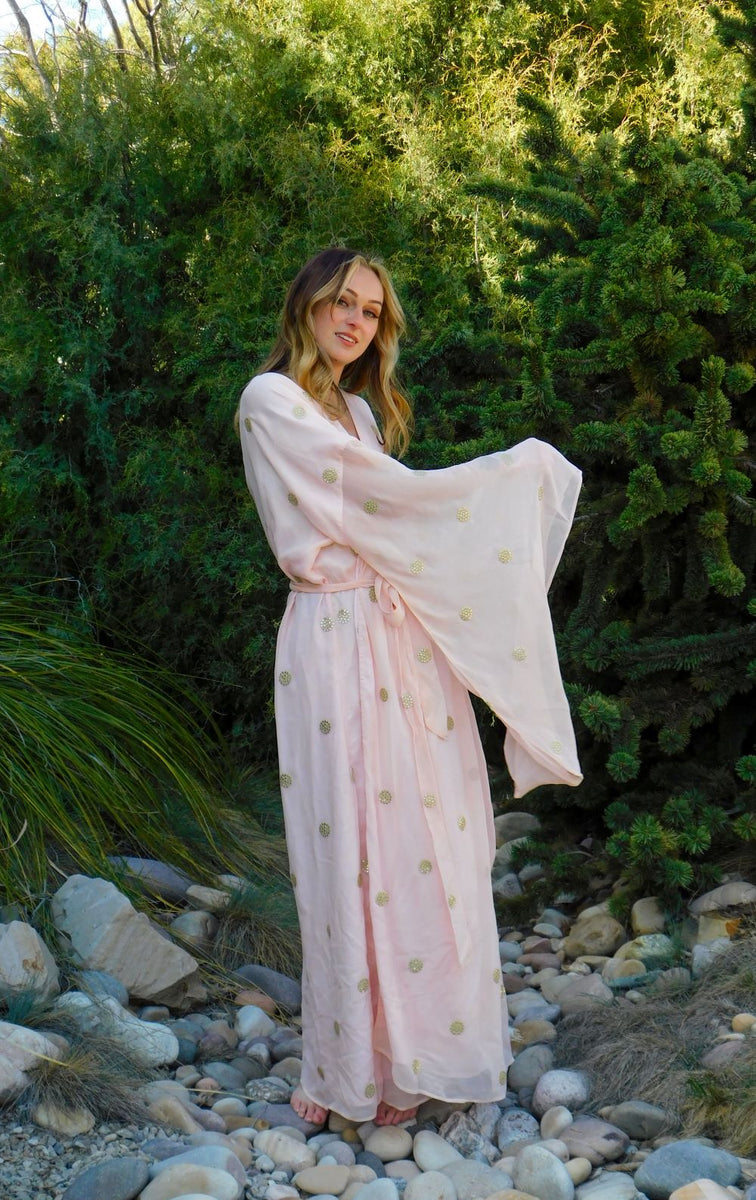 Blush Pink Bridal Robe with Gold Zari Details – Timeless Elegance for ...